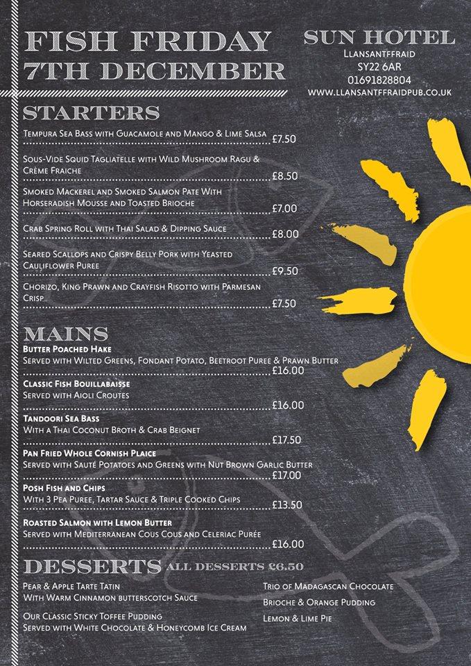 Menu at The Sun Hotel pub & bar, Llansantffraid-ym-Mechain, A495