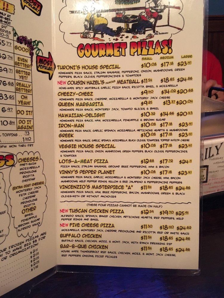 Menu at Turoni's Pizzery & Brewery pizzeria, Evansville, 408 N Main St