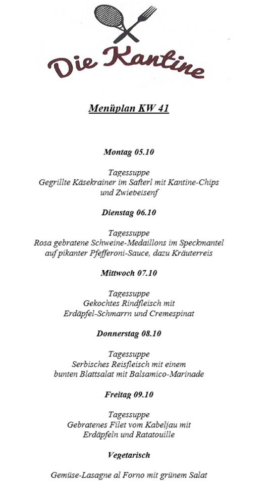Speisekarte von Die Kantine Essen Trinken im Tenniscenter Ebreichsdorf ...