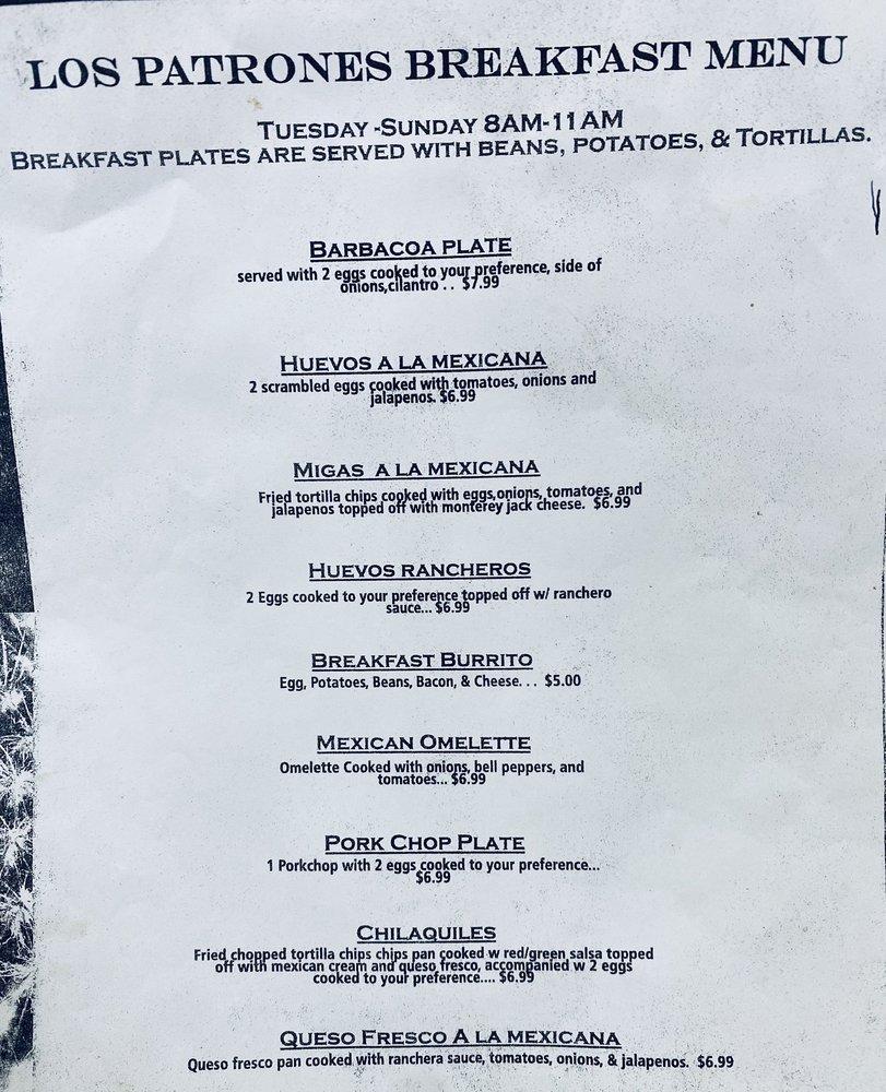 Menu at Los Patrones Fresh Mexican Cuisine restaurant, Galveston