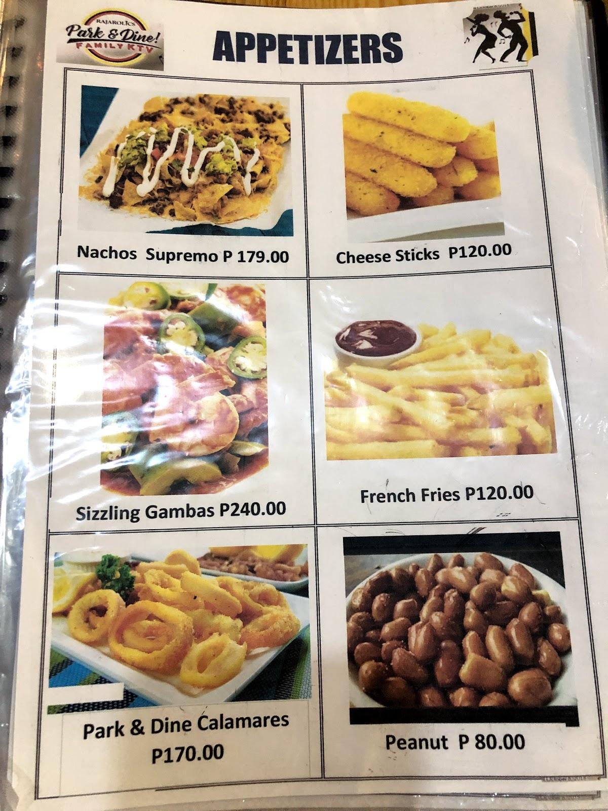 Menu at Park and Dine KTV restaurant, Paniqui