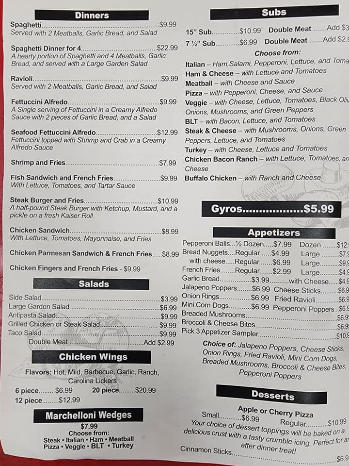 Menu at Pizzas By Marchelloni pizzeria, Hermitage, 390 N Buhl Farm Dr