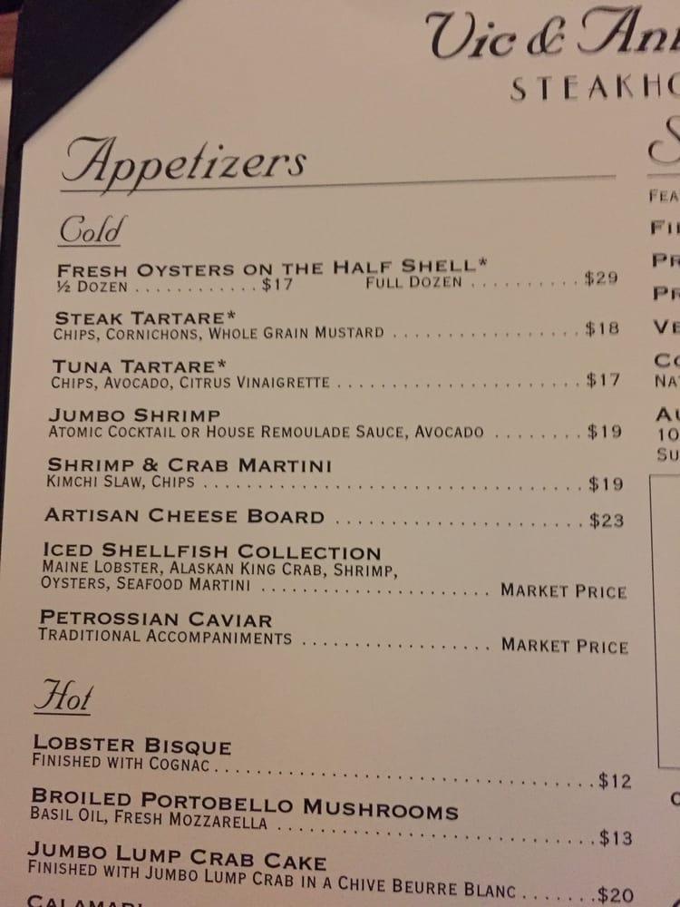 Menu at Vic & Anthony's Steakhouse, Lake Charles, Golden Nugget Blvd