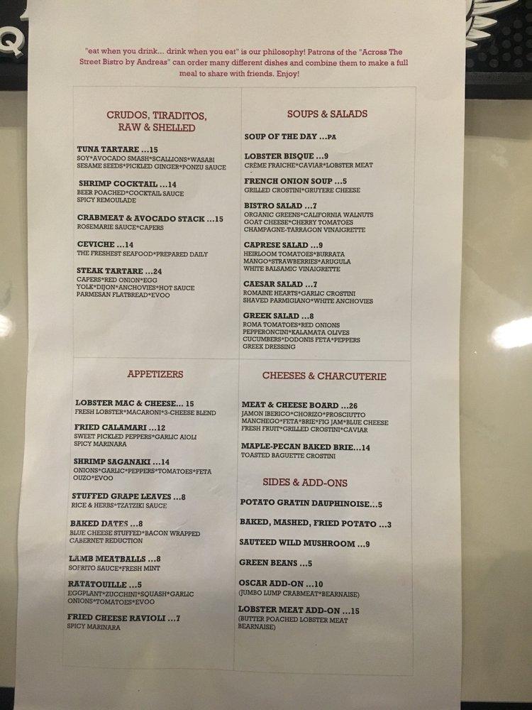 Menu at Across the Street Bistro pub & bar, Corsicana