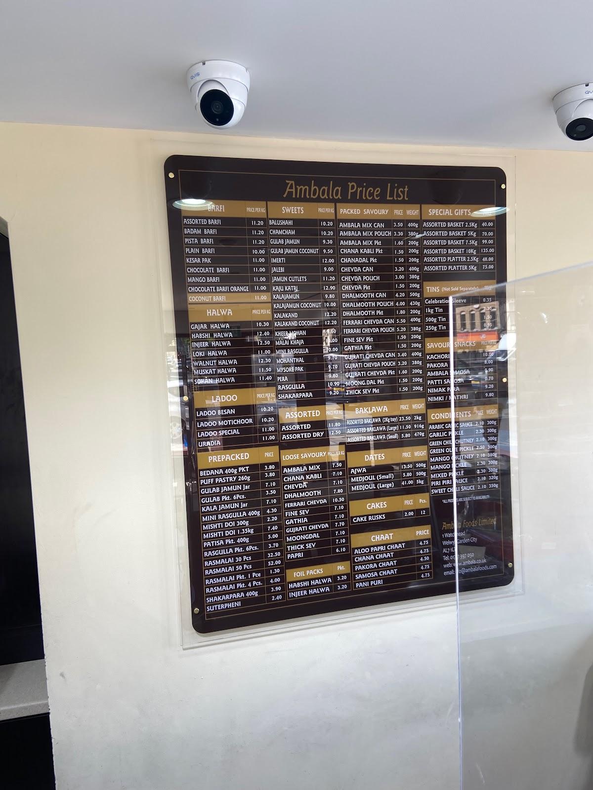 Menu at Ambala fast food, London, 144-146 Whitechapel Rd