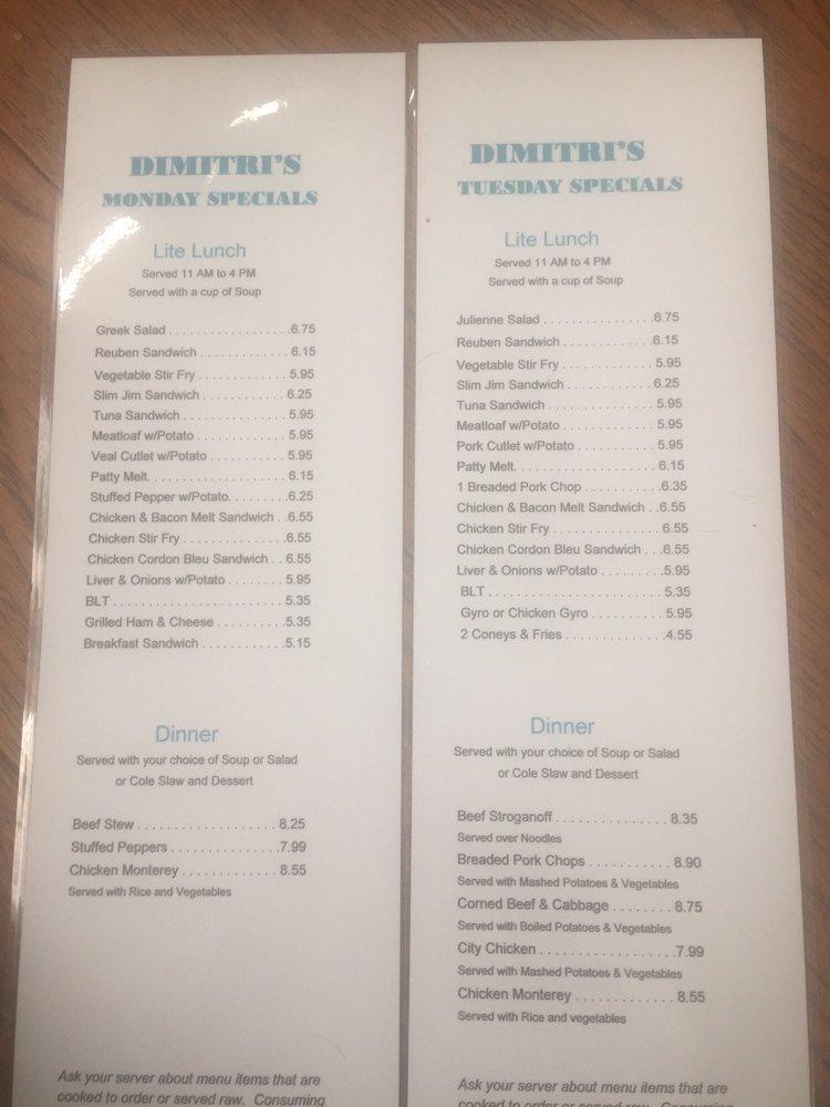 Menu at Bayside Dimitri's Family Dining restaurant, New Baltimore, 23 ...