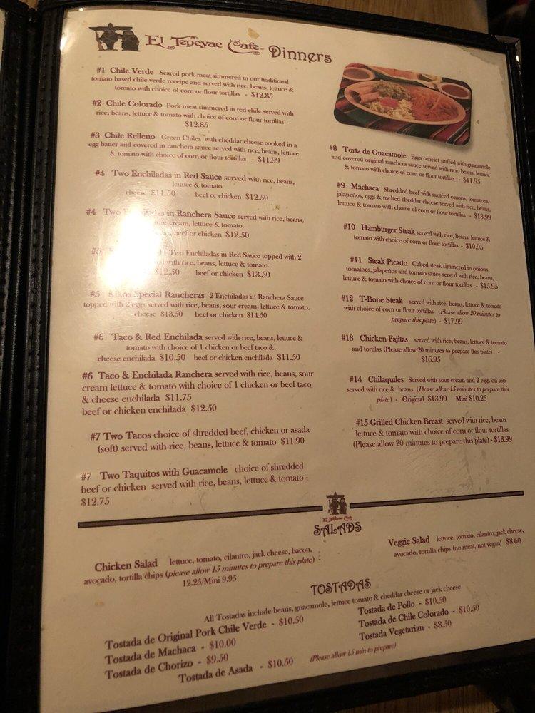 Menu at El Tepeyac Cafe, Los Angeles, 812 N Evergreen Ave