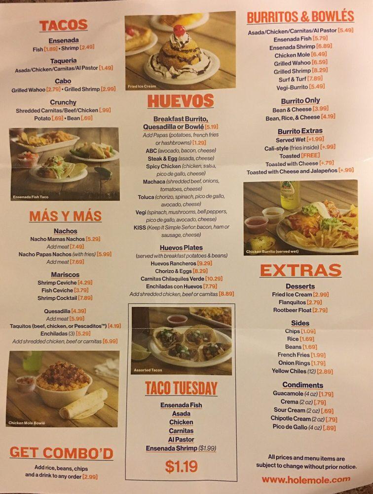 Menu at Holé Molé restaurant, Costa Mesa, Adams Ave unit b