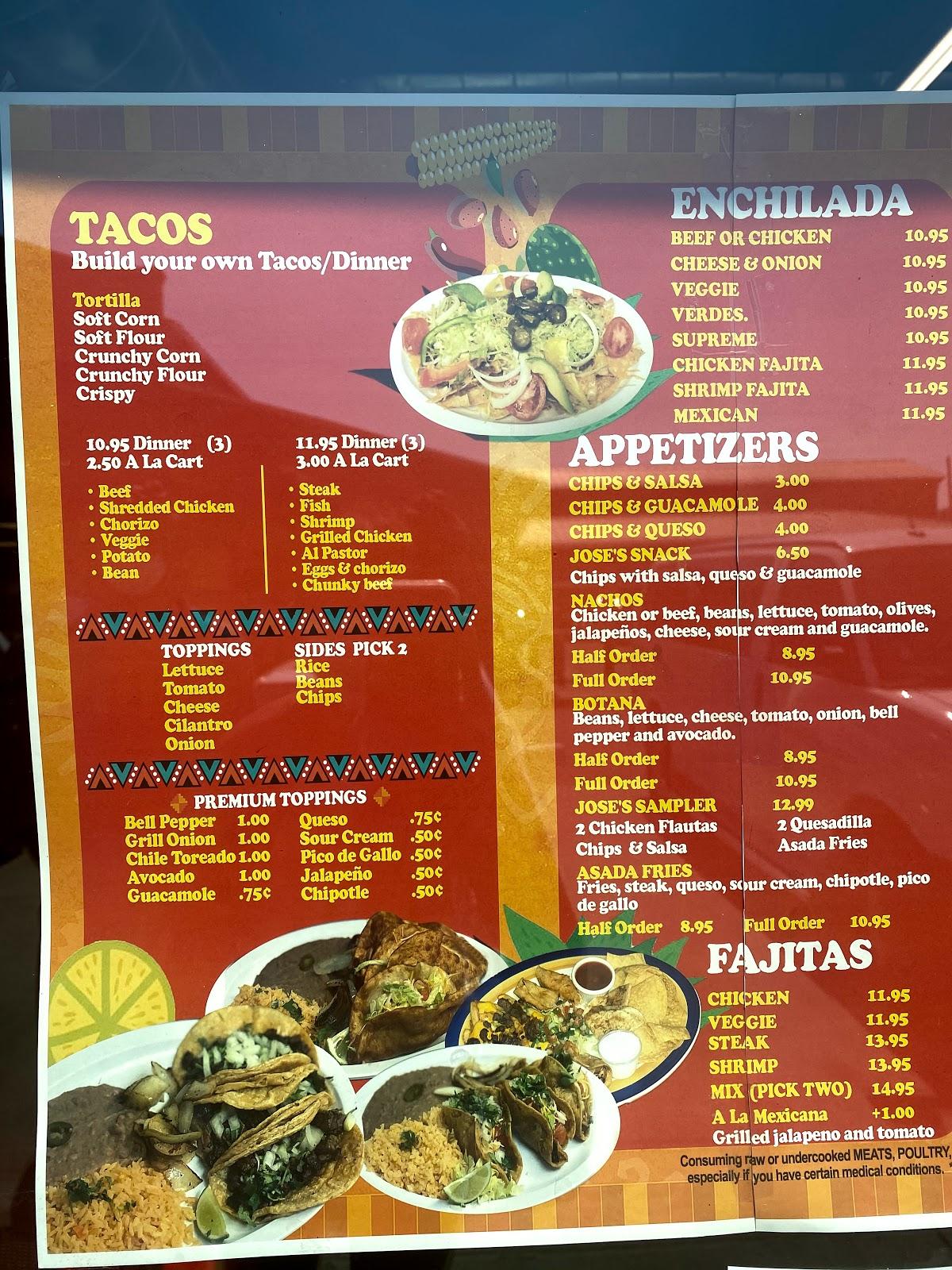 Menu at Jose's Tacos restaurant, Detroit, Market St