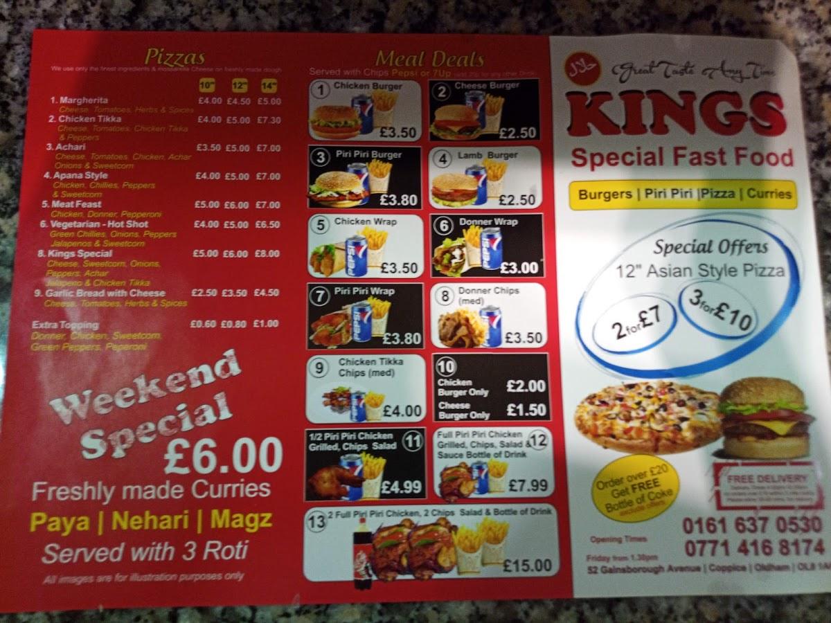 Menu at Kingz Takeaway restaurant, Oldham