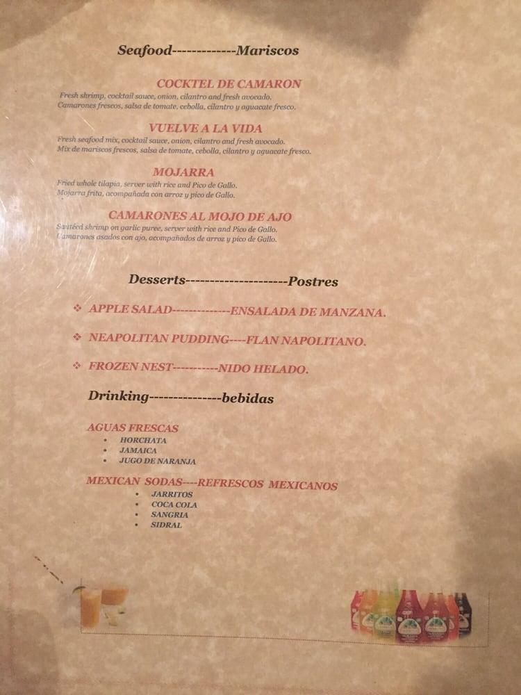 Menu at Los Cuatro Soles restaurant, Philadelphia, S Chadwick St