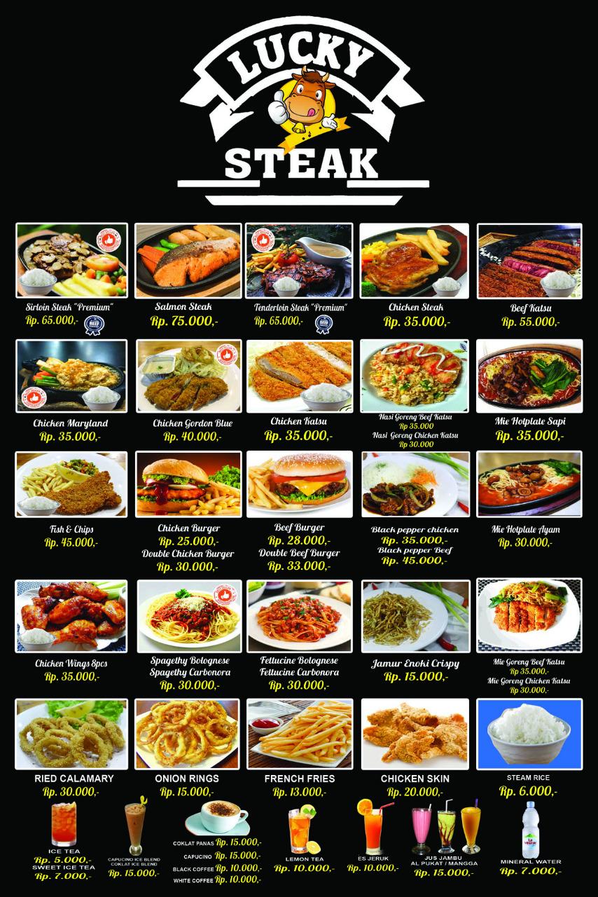 Menu at Lucky steak restaurant, South Jakarta