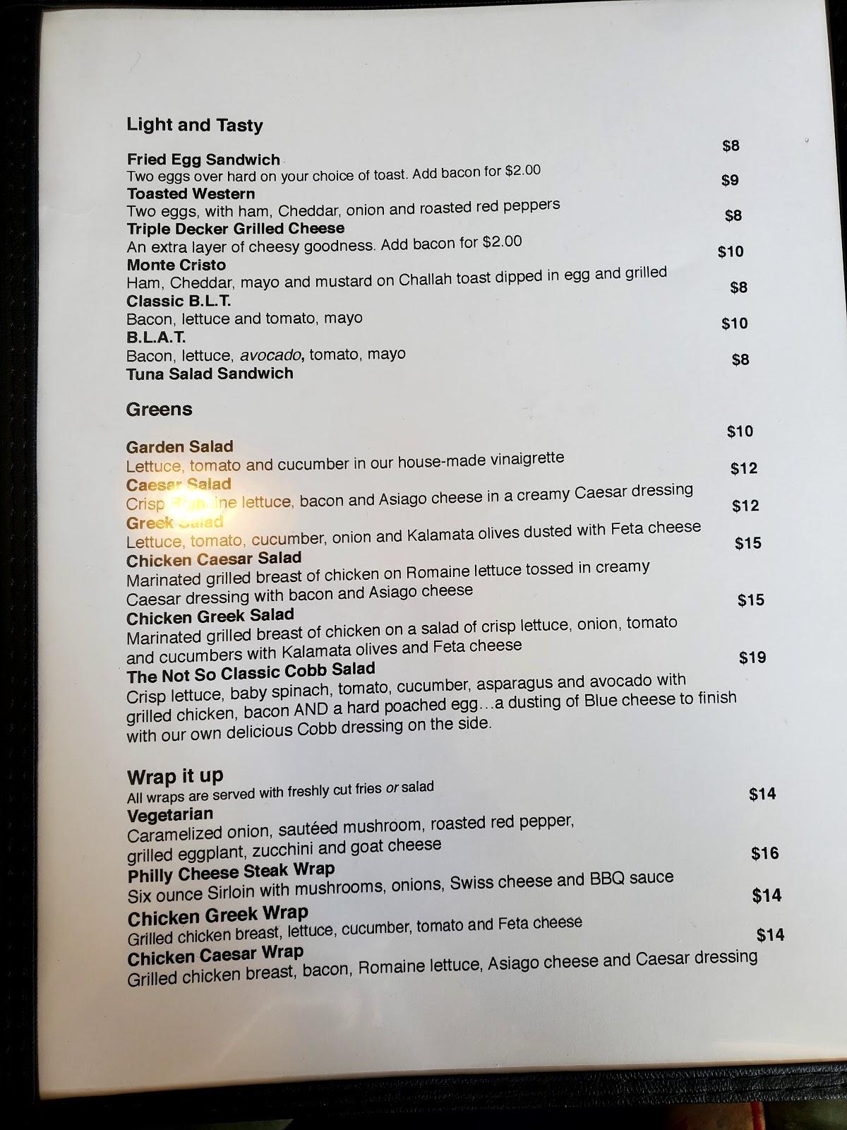 Menu at Okay Okay Diner cafe, Toronto