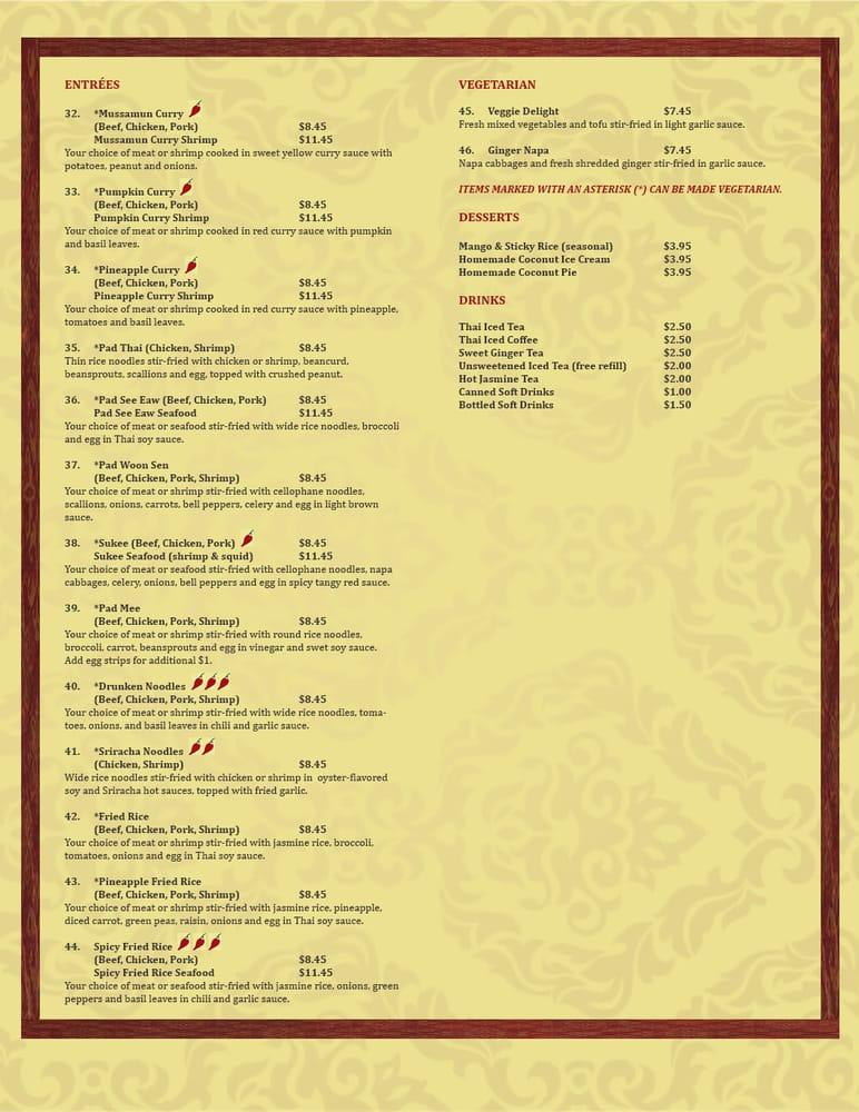 Menu at Dahlgren Thai Food restaurant, Dahlgren