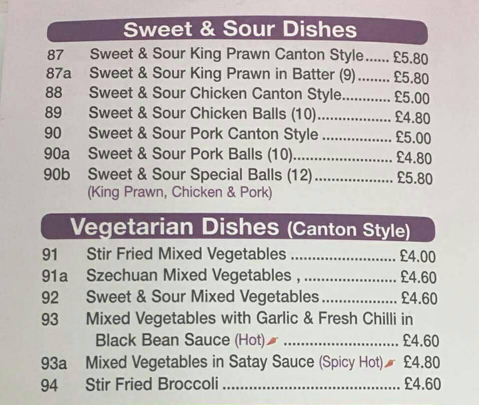 Menu at Hoi Shan fast food, Newton Abbot