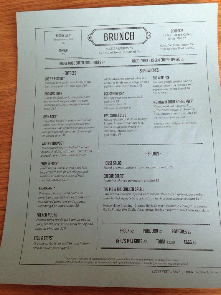 Menu at Lucy's cafe, Richmond