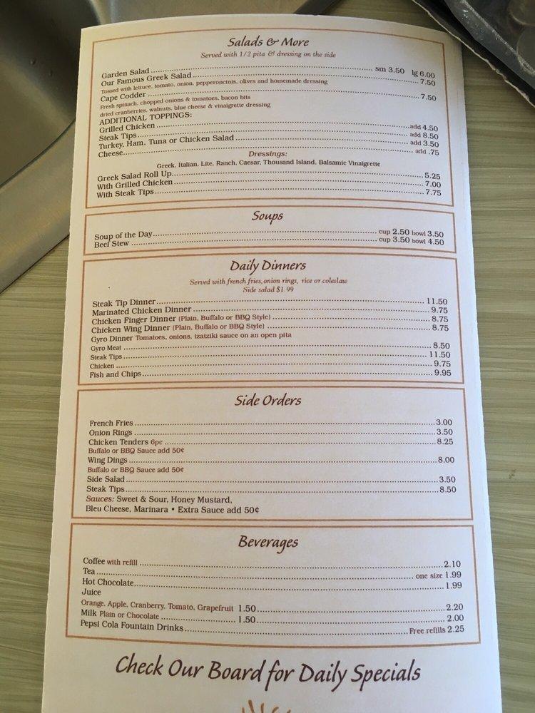 Menu at Sunnyside Cafe, Randolph