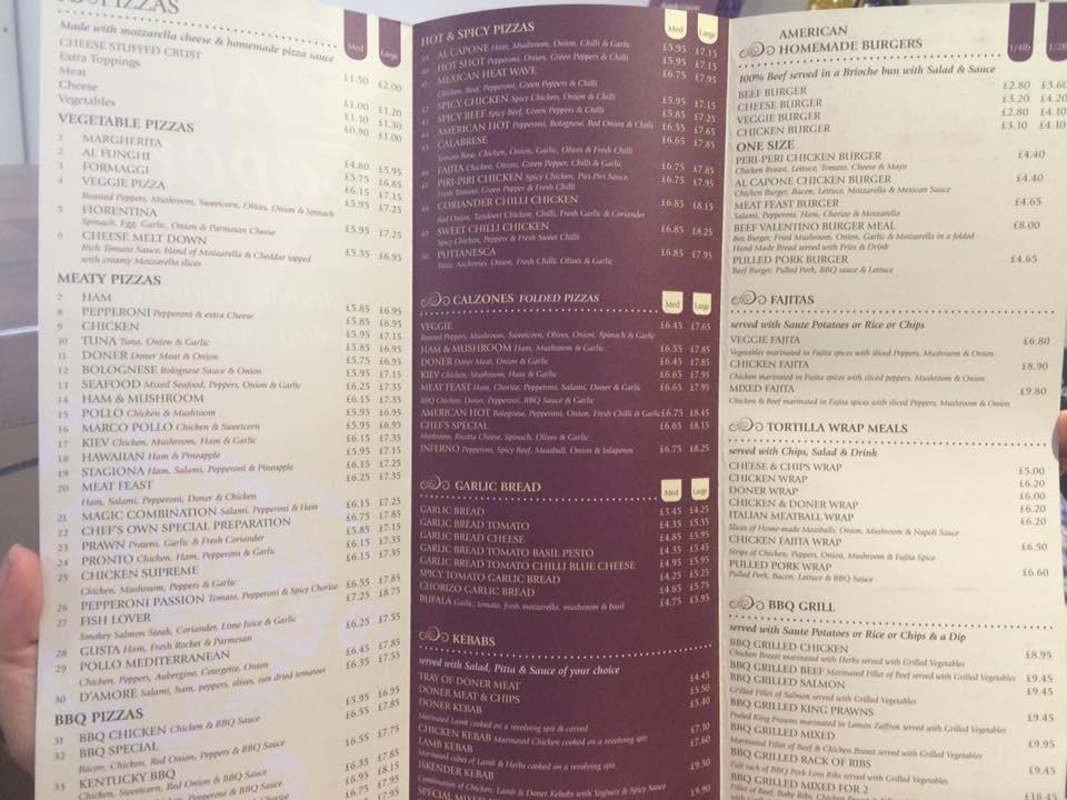 Menu at Al Capone fast food, Hull