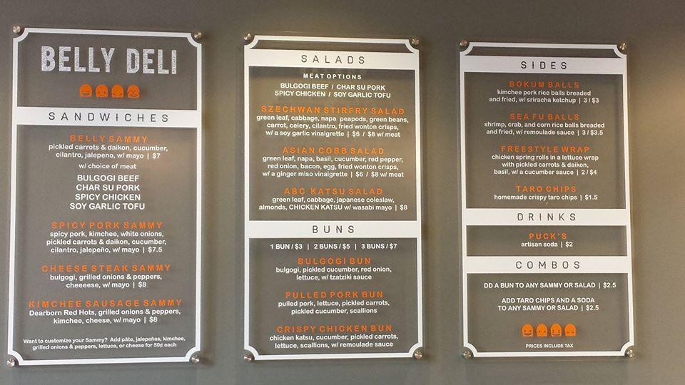 Menu at Belly Deli restaurant, Ann Arbor