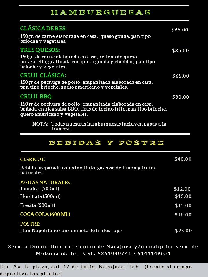 Menu at Colibrí restaurant, Nacajuca