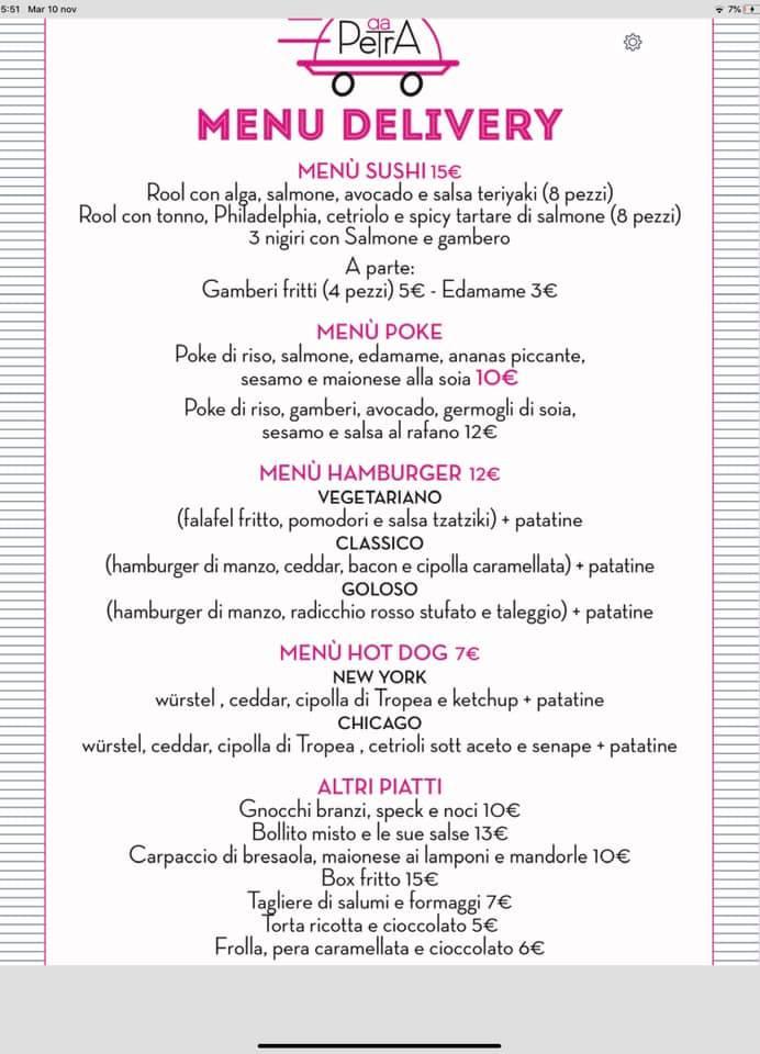Menu at Da Petra restaurant, Selino Basso