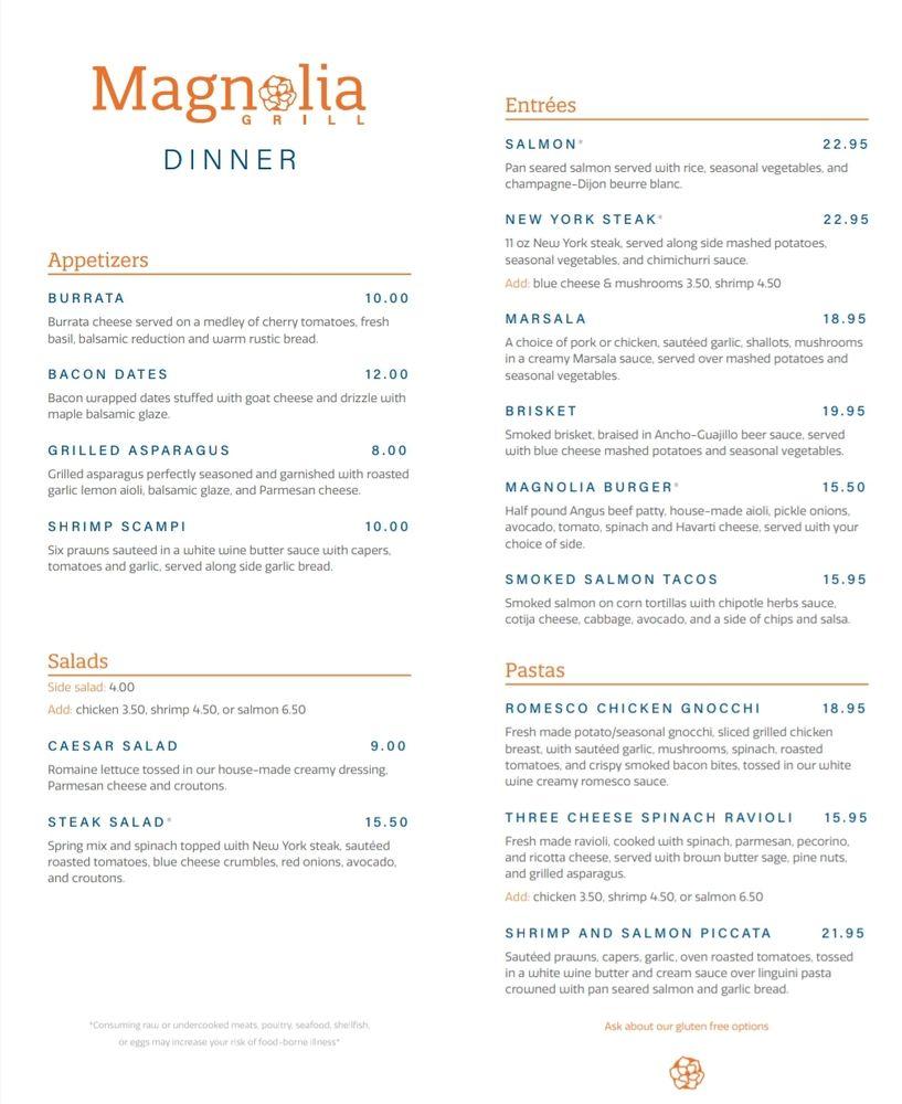 Menu at Magnolia Grill steakhouse, Silverton