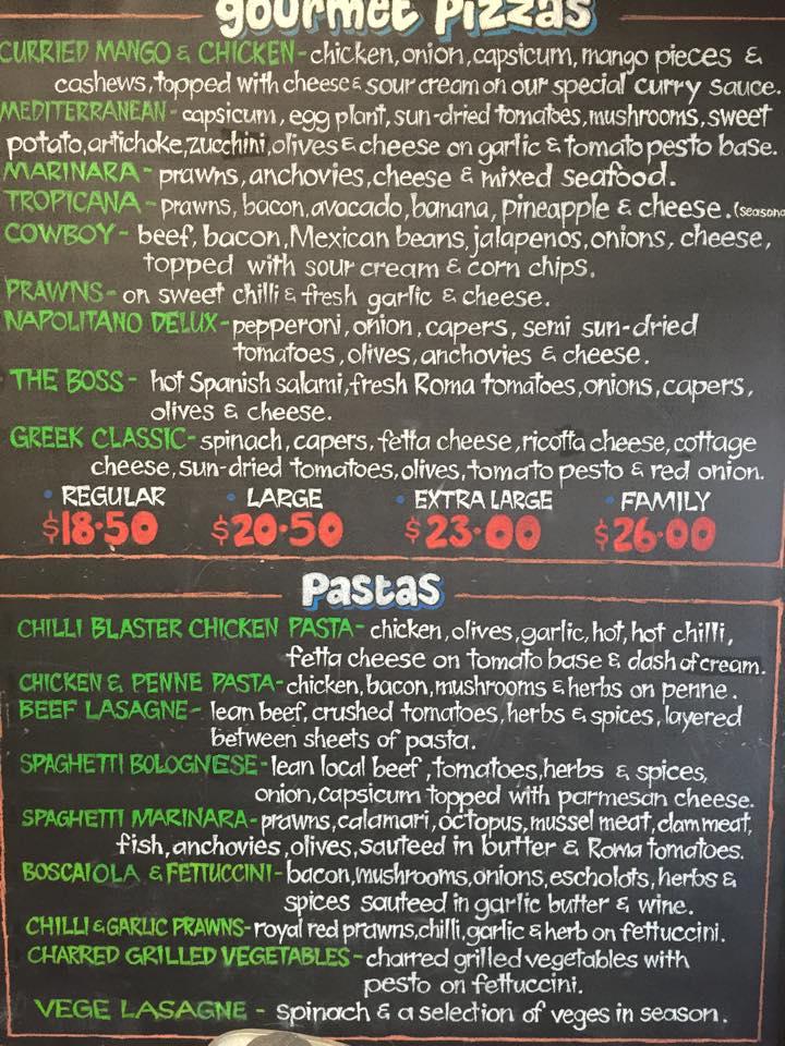 Menu at Paragon Pizzeria, South West Rocks