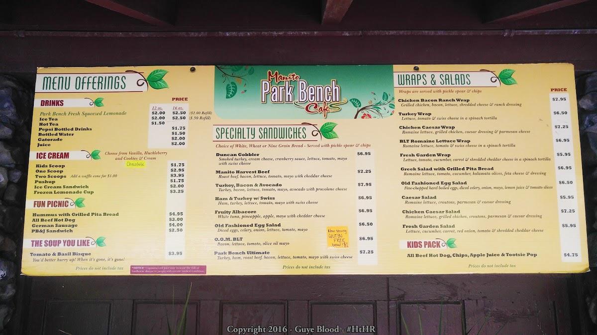 Menu at Park Bench Cafe, Spokane