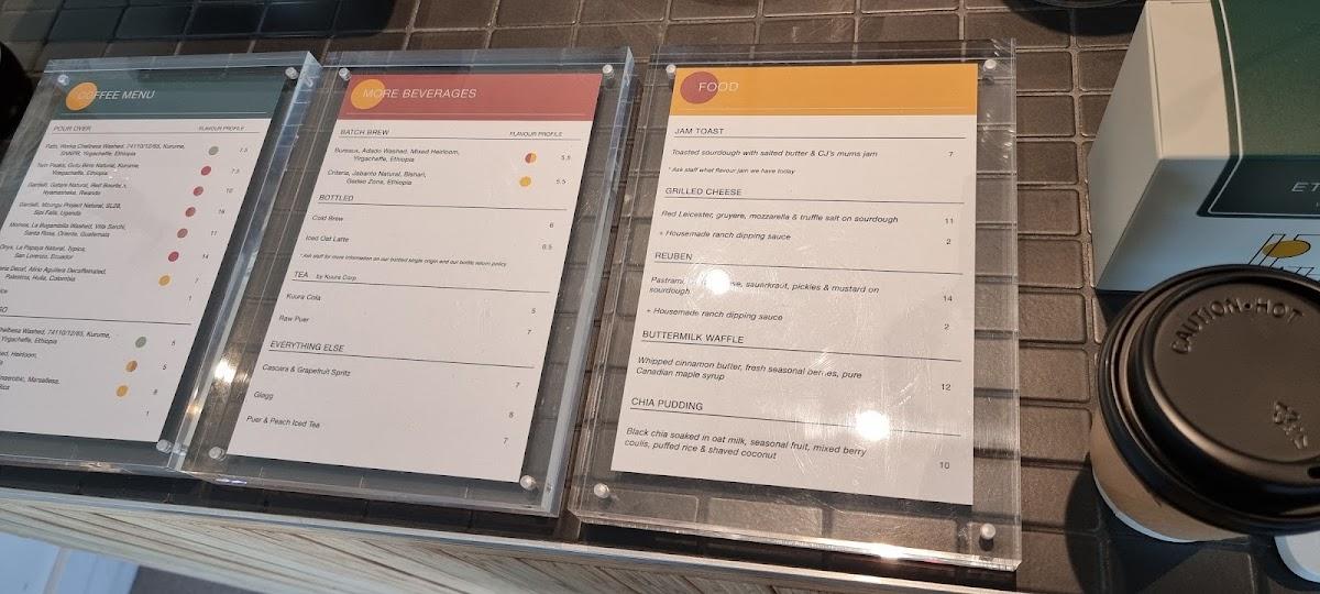 Carta del café Path Melbourne, North Melbourne, 362 Victoria St