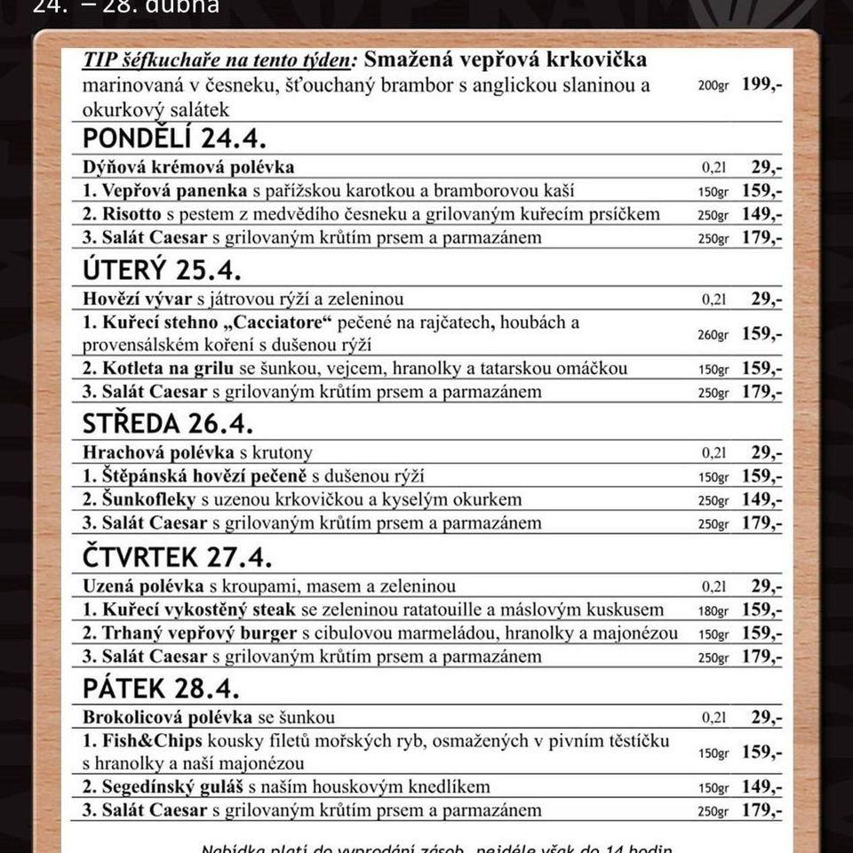 Carta del restaurante Potrefená Husa, Brno, U Hřiště 640