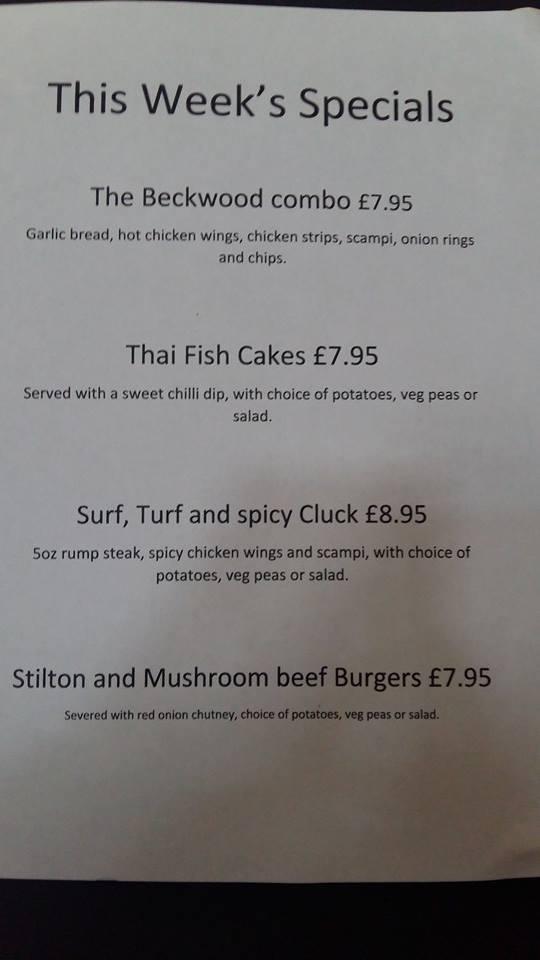 Menu at The Beckwood pub, Scunthorpe, 55 Holme Hall Ave