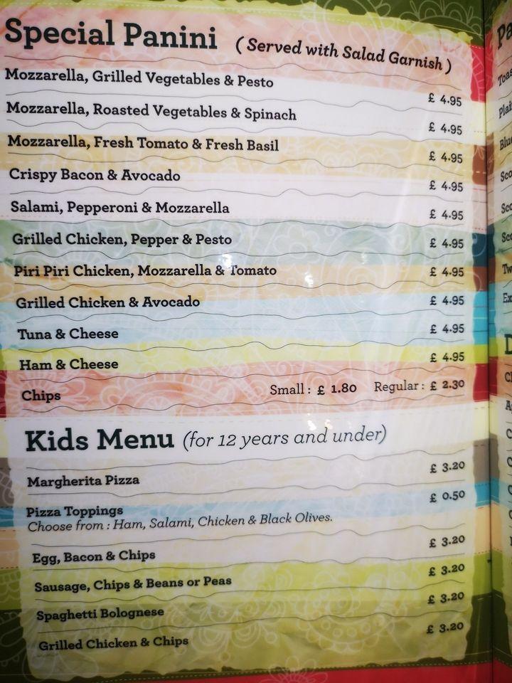 Menu at The Gorge cafe, Farnham