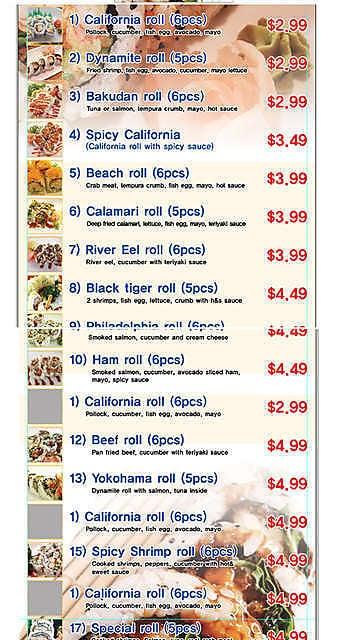 Menu at Wako Sushi Cafe, Winnipeg