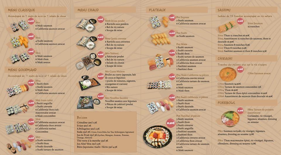 Menu at Bingo Sushi restaurant, Annecy