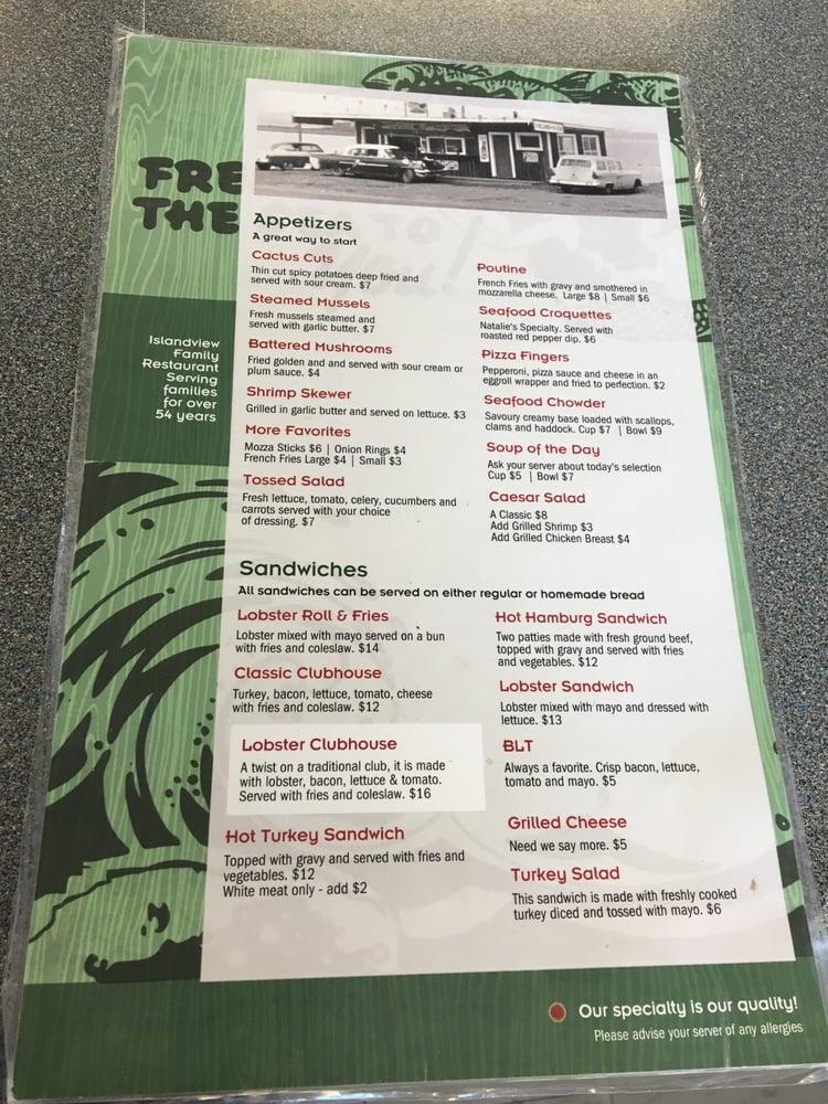 Menu at Island View Restaurant, Western Shore