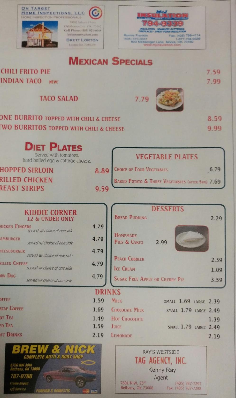 Menu at Olde Orchard Restaurant, Yukon, 326 Elm Ave