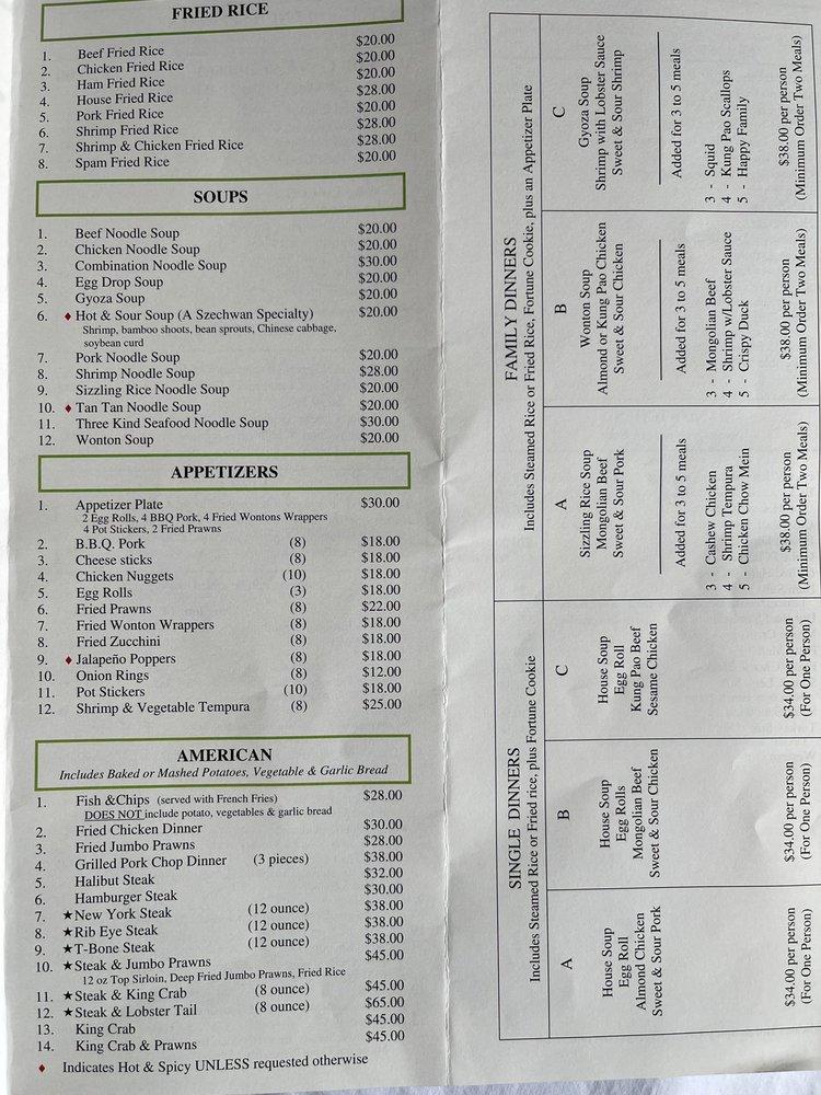 Menu at Sam & Lee's Restaurant, Utqiagvik
