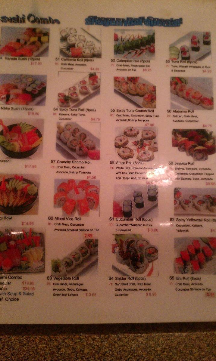 Menu at Shogun Japanese Steak & Sushi restaurant, Huntsville