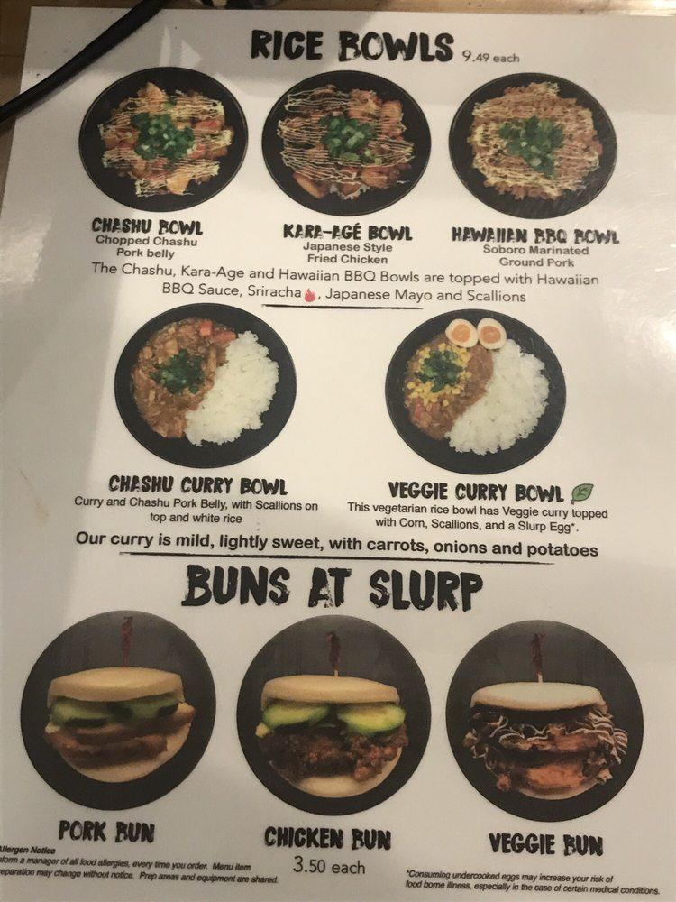 Menu at Slurp Ramen restaurant, Port Jefferson