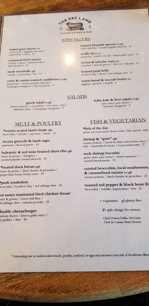 Menu at The Fat Lamb Modern Kitchen & Bar, Louisville