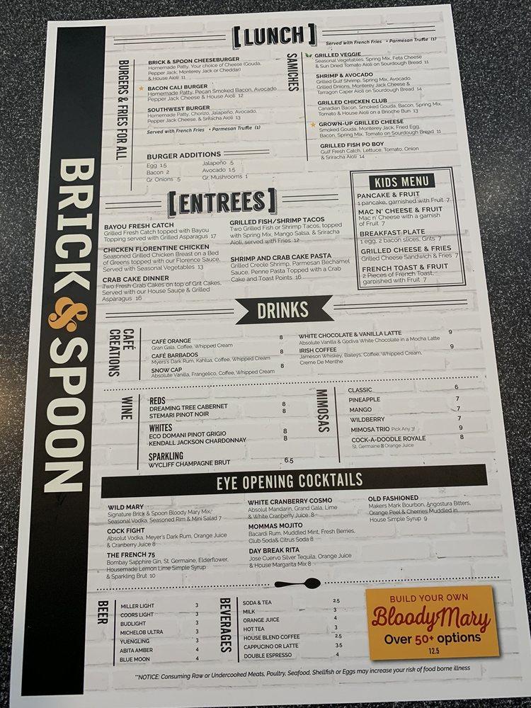 Menu at Brick & Spoon restaurant, Biloxi