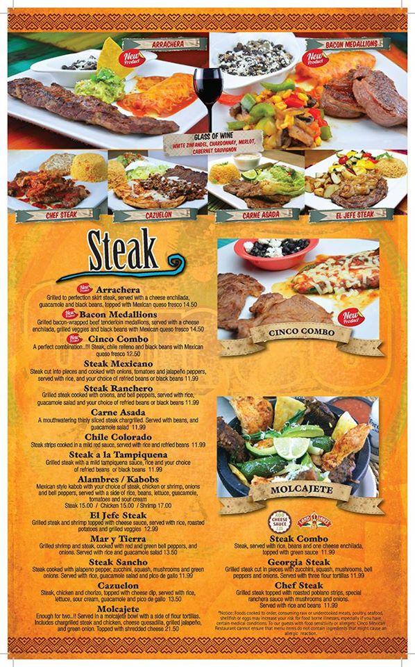 Menu at Cinco Mexican Grill and Bar, Bluffton