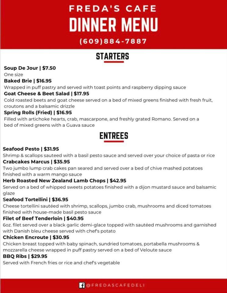 Menu at Freda's Cafe, Cape May, 210 Ocean St Apartment 1