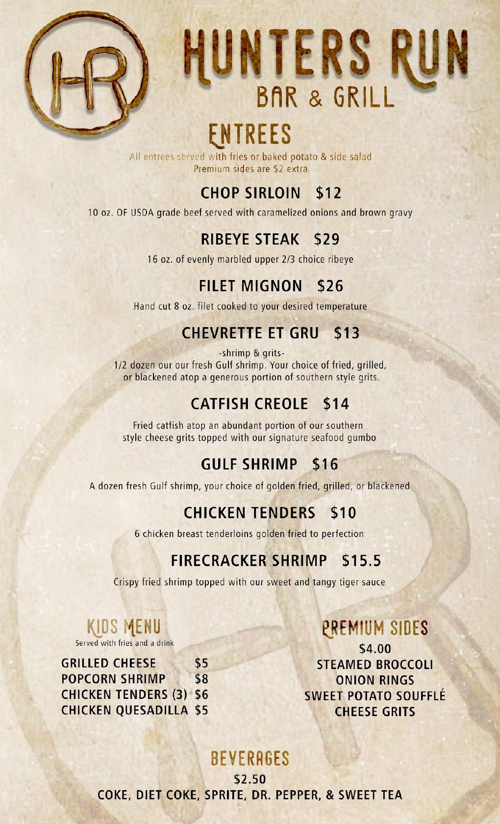 Menu at Hunters Run Bar & Grill, Monroeville AL, Monroeville