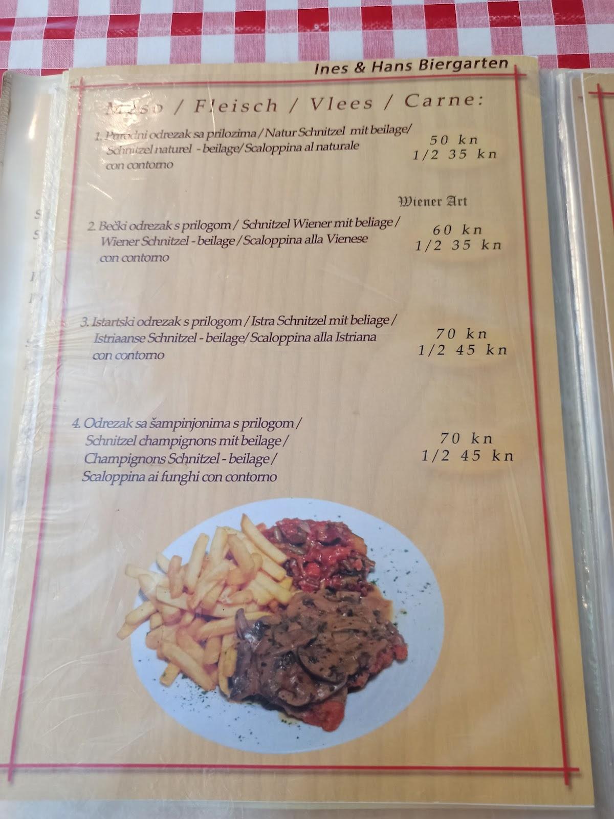 Menu at Ines & Hans Biergarten restaurant, Tar