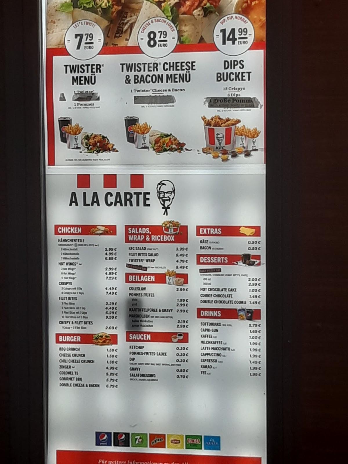 Menu at Kentucky Fried Chicken fast food, Bielefeld, Eckendorfer Str. 20