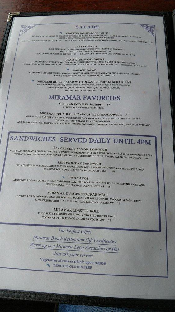 Carta de Miramar Beach Restaurant, Half Moon Bay