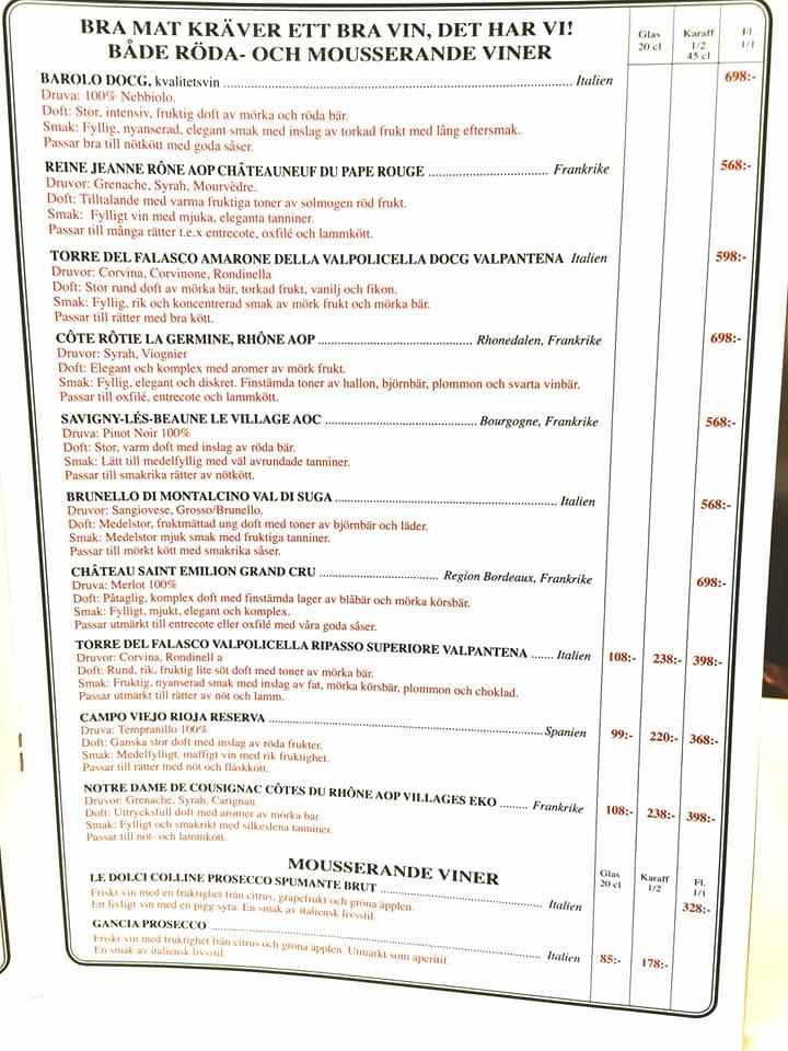 Menu at Restaurang Pizzeria Athena, Östersund