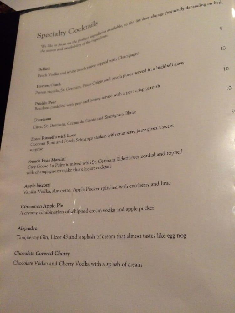 Menu at Russell's Steaks, Chops, & More steakhouse, Bowmansville