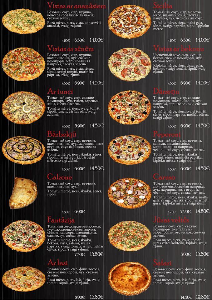 Menu at Safari Pica restaurant, Olaine